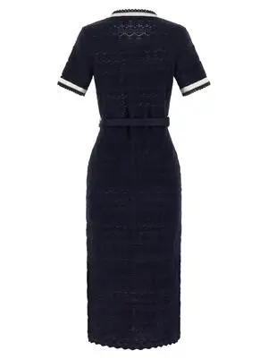 SELF-PORTRAIT Pointelle Knit Midi Dress - Blue