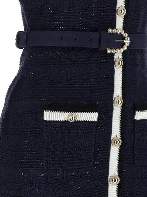 SELF-PORTRAIT Pointelle Knit Midi Dress - Blue