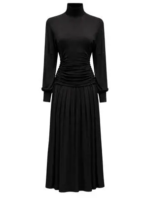 GANNI Long Dress With High Neck - Black