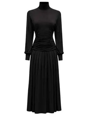 GANNI Long Dress With High Neck - Black