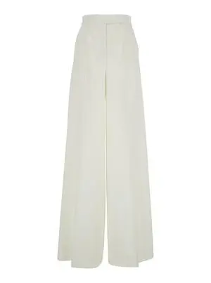 Max Mara Ninfa' White Wide Leg Pants In Virgin Wool - Multicolor