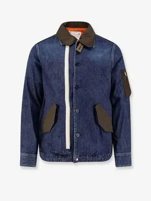 Sacai Denim Jacket With Nylon Inserts - Blue