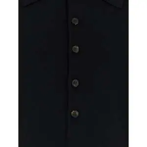 Dries Van Noten Wool Spread Collar Polo Sweater - Black
