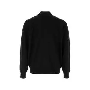 Dries Van Noten Wool Spread Collar Polo Sweater - Black