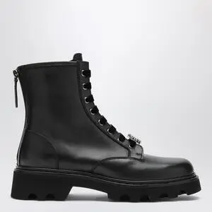 ROGER VIVIER Leather Ankle Boots With Rhinestone Buckle - Black