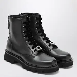 ROGER VIVIER Leather Ankle Boots With Rhinestone Buckle - Black