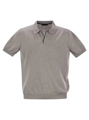 FAY Cotton Buttonless Polo Shirt - Gray
