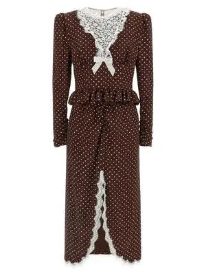 Alessandra Rich Polka Dot Midi' Dress - Brown