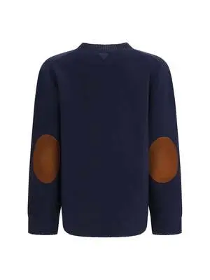 Prada Crewneck Sweater With Suede Elbow Patches - Blue