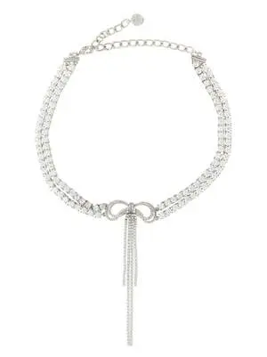 SELF-PORTRAIT Double Crystal Bow' Necklace - Silver