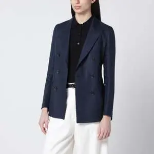 Tagliatore Navy Double-breasted Linen Jacket - Blue