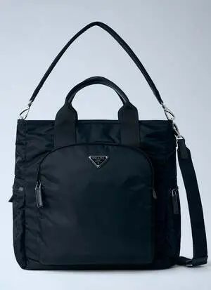 Prada Re-nylon Logo-plaque Tote Bag - Black
