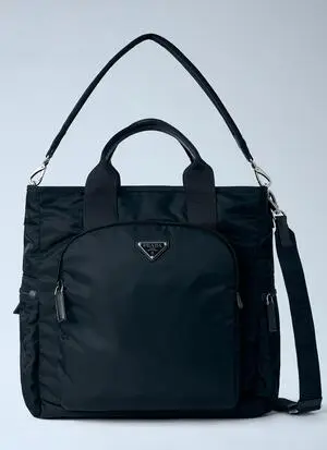 Prada Re-nylon Logo-plaque Tote Bag - Black