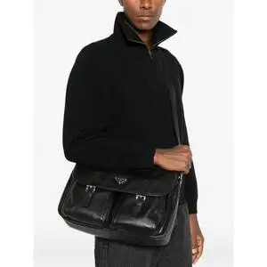 Prada Re-nylon And Leather Trim Shoulder Bag With Enamel Triangle Logo