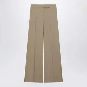 Max Mara Wide-leg Trousers In Sand-colored Wool And Silk Poplin - Cream