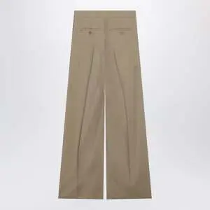 Max Mara Wide-leg Trousers In Sand-colored Wool And Silk Poplin - Cream