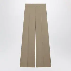 Max Mara Wide-leg Trousers In Sand-colored Wool And Silk Poplin - Cream