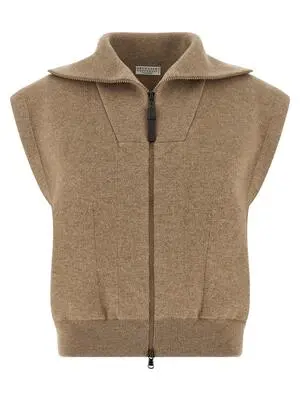 Brunello Cucinelli Shiny Zipper Pull' Vest - Cream