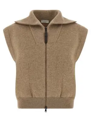 Brunello Cucinelli Cashmere Zip Vest - Cream