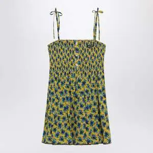 Miu Miu And Blue Floral Silk Mini Dress - Yellow