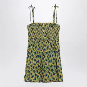 Miu Miu And Blue Floral Silk Mini Dress - Yellow