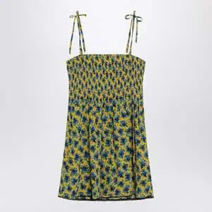 Miu Miu Floral Silk Mini Dress - Yellow