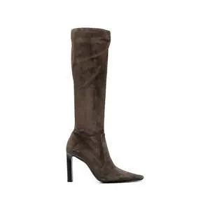 Saint Laurent Suede Knee High Boots - Brown