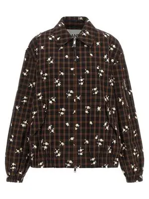 GANNI Check Flower' Bomber Jacket - Brown