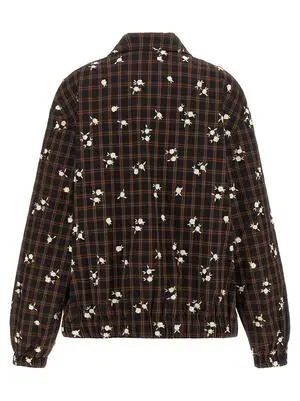 GANNI Check Flower Bomber Jacket - Brown