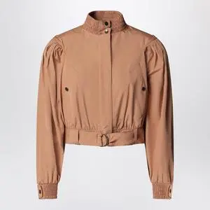 Chloé Ruched Short Cotton Poplin Jacket In Reef Shell