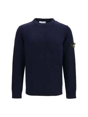 Stone Island Sweater Crewneck With Logo Patch On The Sleeve - Black