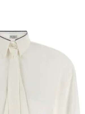 Brunello Cucinelli Silk 'shiny Collar' Shirt - White