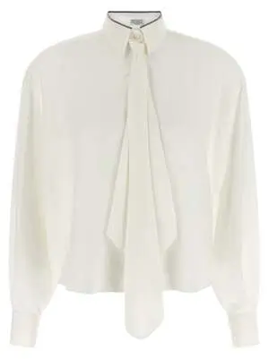 Brunello Cucinelli Silk 'shiny Collar' Shirt - White