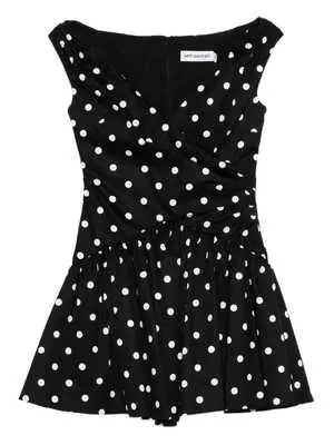 SELF-PORTRAIT Polka-dot V-neck Mini Dress - Black