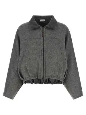 Brunello Cucinelli Shiny Zipper Pull' Jacket - Gray
