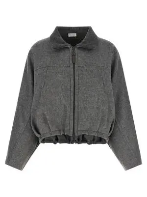 Brunello Cucinelli Mélange Virgin Wool Crop Jacket - Gray