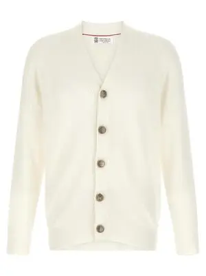 Brunello Cucinelli English Ribbed Cardigan - White