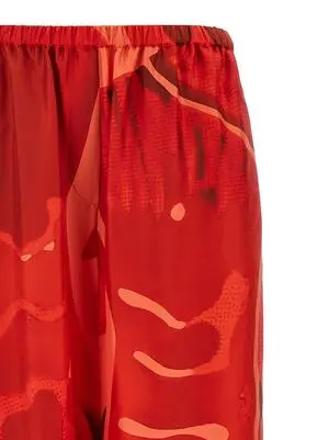 FERRAGAMO Printed Silk Palazzo Trousers - Red