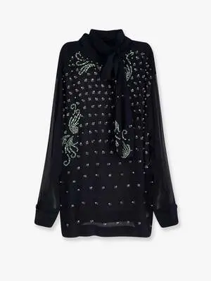 Dries Van Noten Viscose Shirt With Rhinestones - Blue