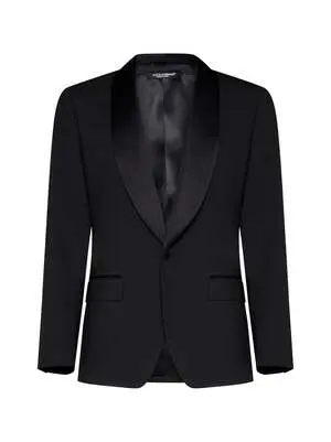DOLCE & GABBANA Dolce & Gabbana Men Black Stretch Wool Sicilia Tuxedo Blazer
