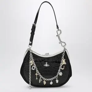 VIVIENNE WESTWOOD Charm Bag In Croc-effect Patent Leather - Black