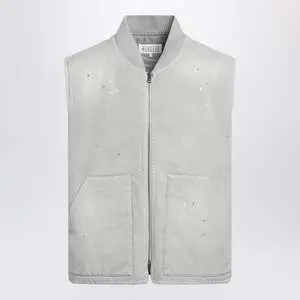 MAISON MARGIELA Vintage Pearl Grey Vest With Paint-effect Details - Gray
