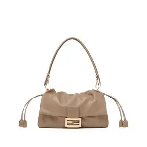 Fendi Nappa Leather Soft Shoulder Bag - Cream