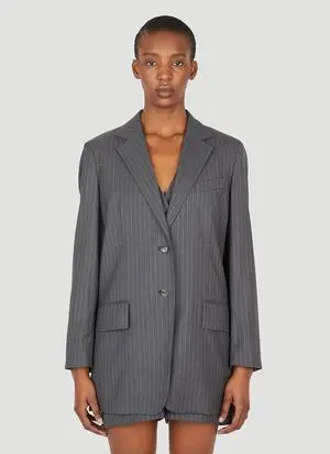 Max Mara Pinstriped Wool Blazer - Gray
