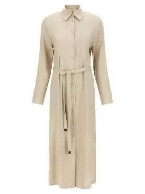Max Mara Mxpnordica Linen And Stretch Viscose Shirt Dress - Cream