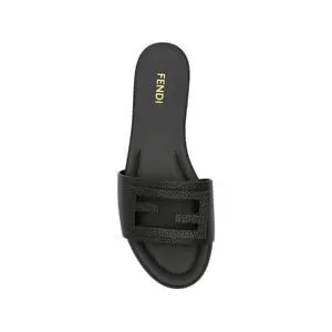 Fendi Ff Logo Plaque Leather Slides - Black