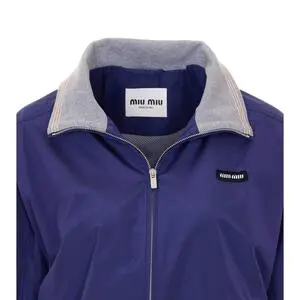 Miu Miu Tec Popeline Blouson With Logo - Blue