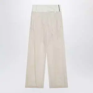 Sportmax Wide-leg Trousers In Ecru Organza Cotton Voile - Cream