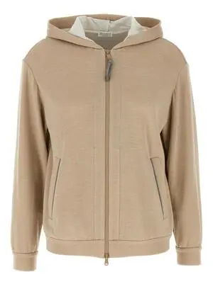 Brunello Cucinelli Brunello Cucinelli Women 'Precious Zipper Pull' Hoodie Cream