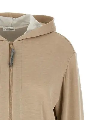 Brunello Cucinelli Precious Zipper Pull' Hoodie - Cream